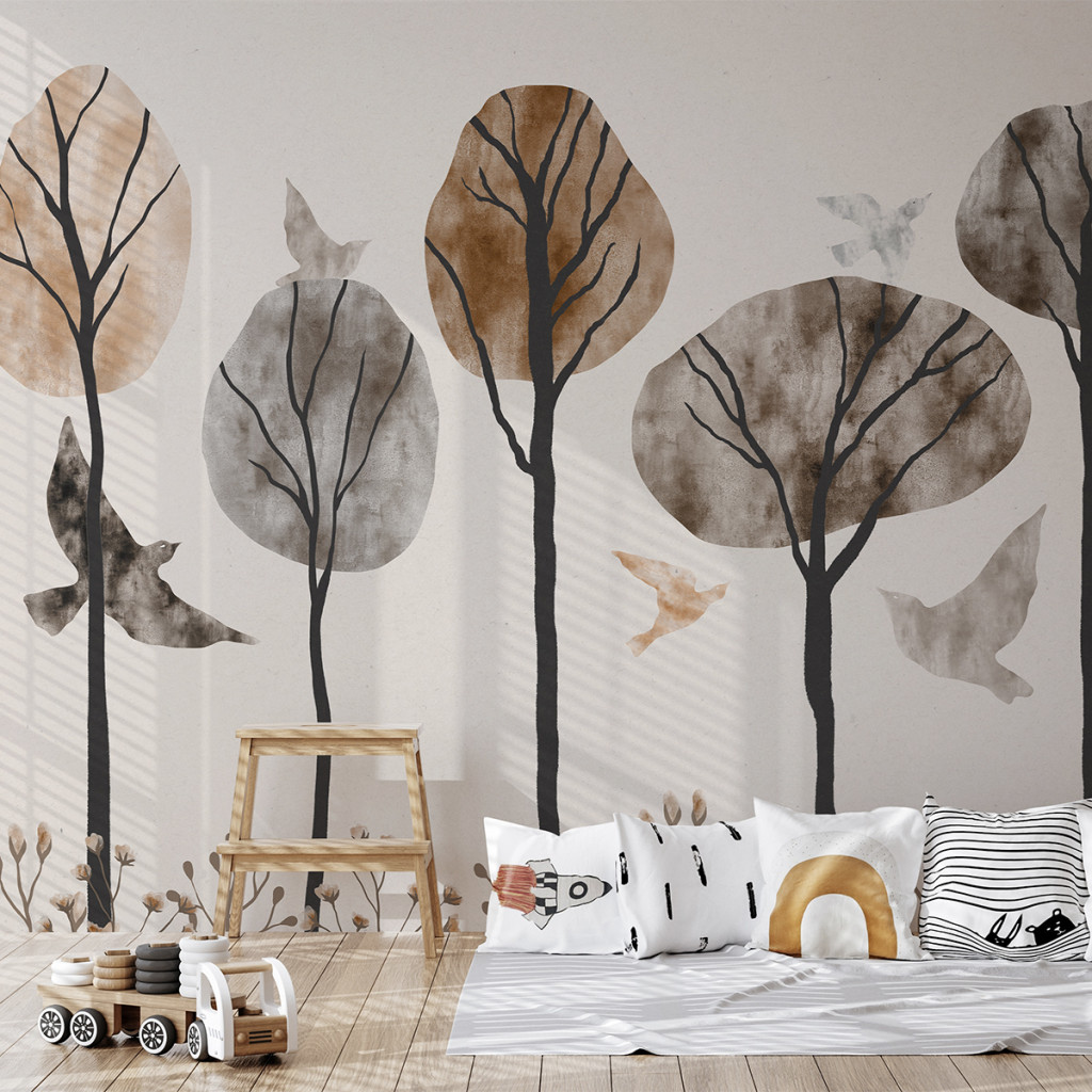 Tapet Merry Meadow Light Sepia - Peisaj de Toamnă | XTDeco.ro
