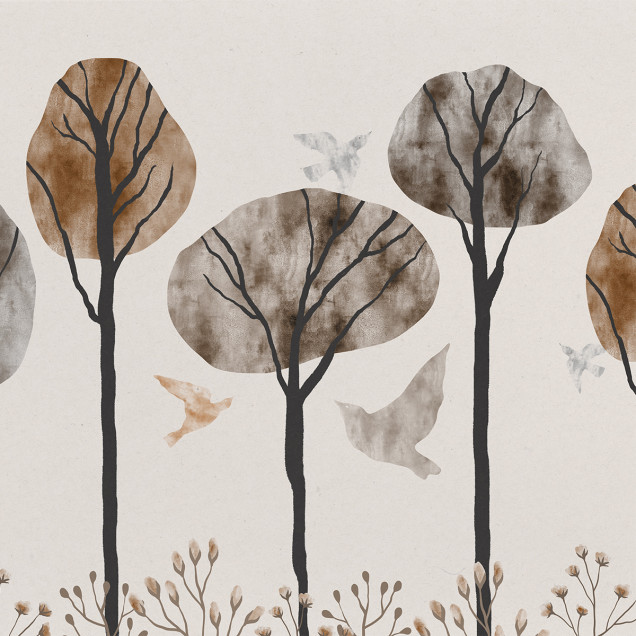 Tapet Merry Meadow Light Sepia - Peisaj de Toamnă | XTDeco.ro