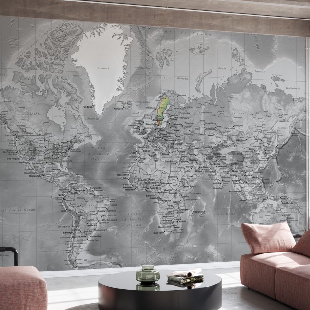 Fototapet World Map, Detailed with Roads, Colorsplash, Photowall ...