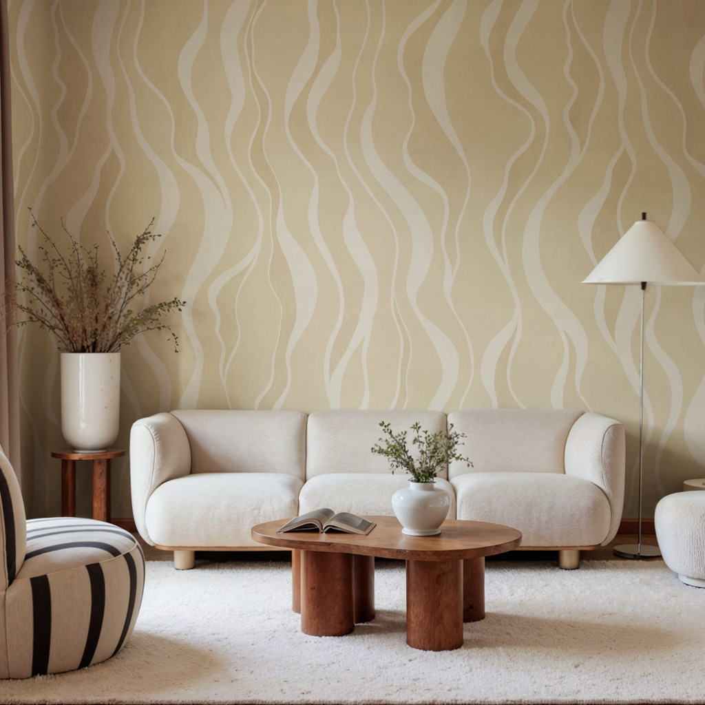 Tapet Linii Delicate Galben - Design Interior Modern | XTDeco.ro