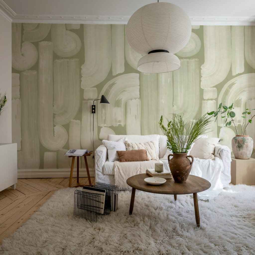 Tapet Verde cu Model Pensulă - Decor Modern | XTDeco.ro