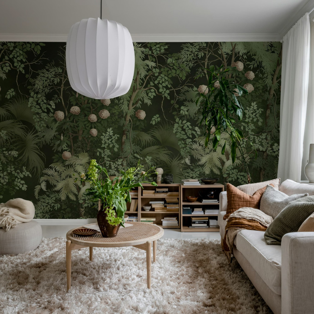 Tapet Tropical Bush, Verde Închis - Oază Tropicală Acasă | XTDeco.ro