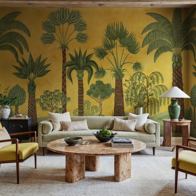 Tapet botanic galben - Oază tropicală | XTDeco.ro