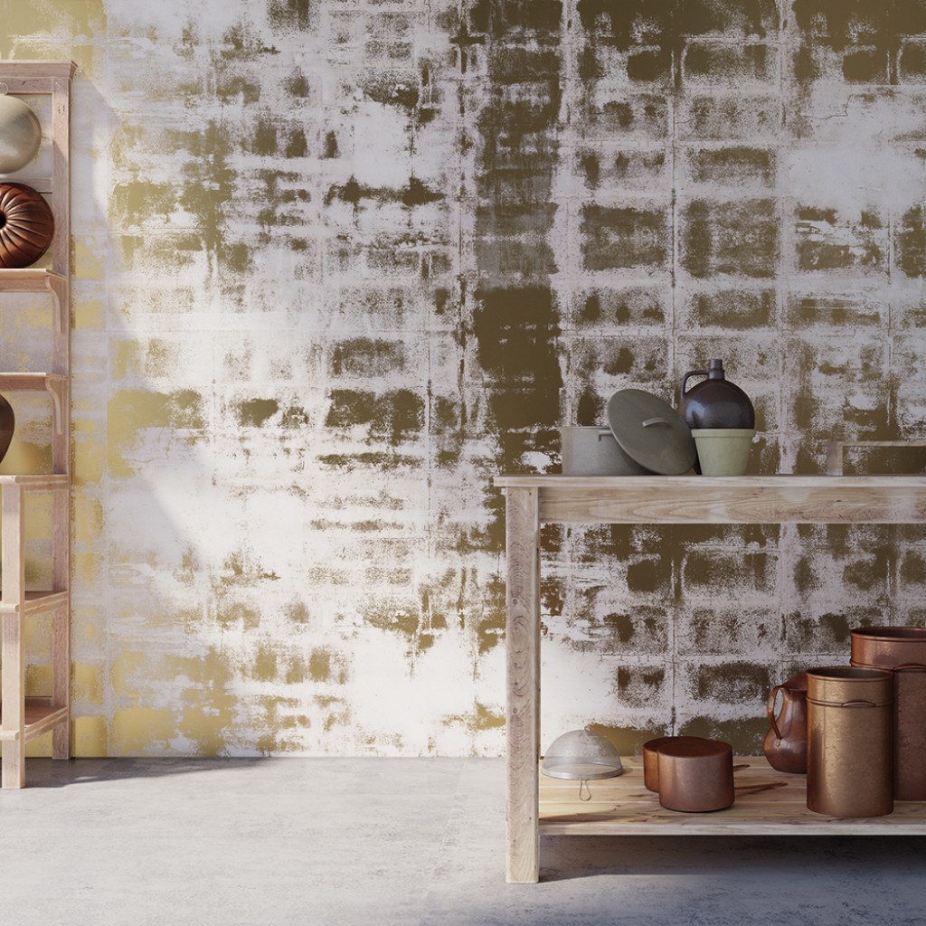 Tapet cu aspect de beton Concrete Surfaces CS1.06, Stannic Gold - YO2 ...