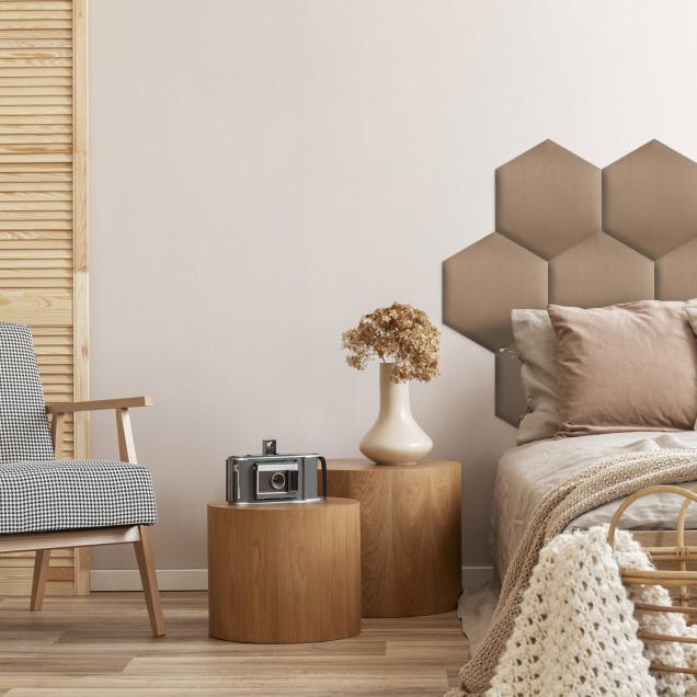 Panou tapițat hexagon catifelat, bej, Simply Wall Panels