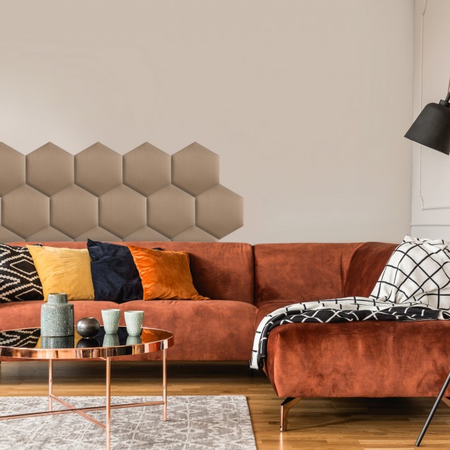 Panou tapițat hexagon catifelat, bej, Simply Wall Panels