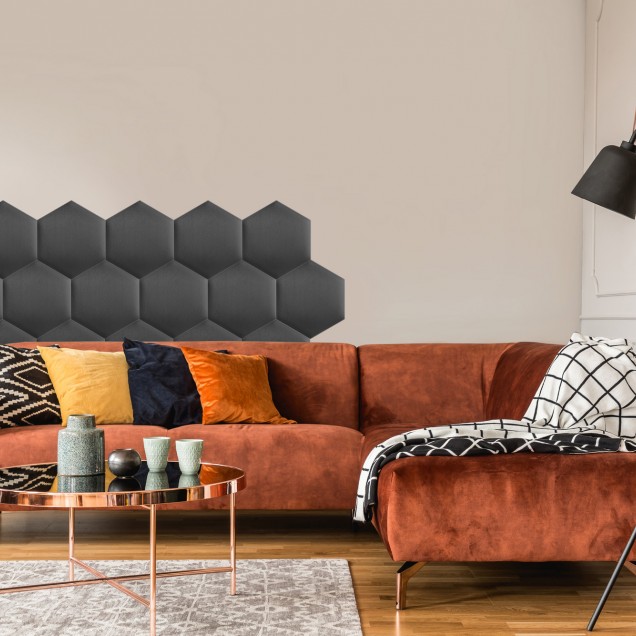 Panou tapițat hexagon catifelat, gri grafit, Simply Wall Panels