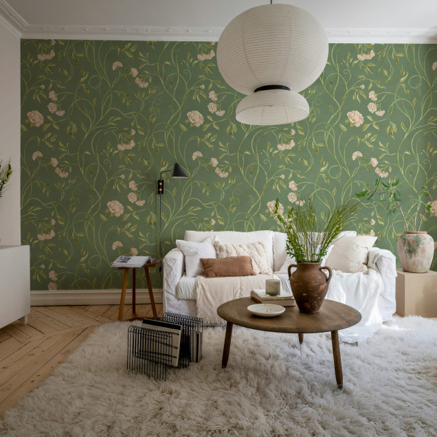 Tapet Peony Bloom Verde - Flori Delicatesă în Camera Ta | XTDeco.ro