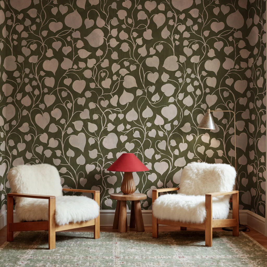 Tapet Eternal Vine Verde Închis - Design Floral Natural pentru Interior ...